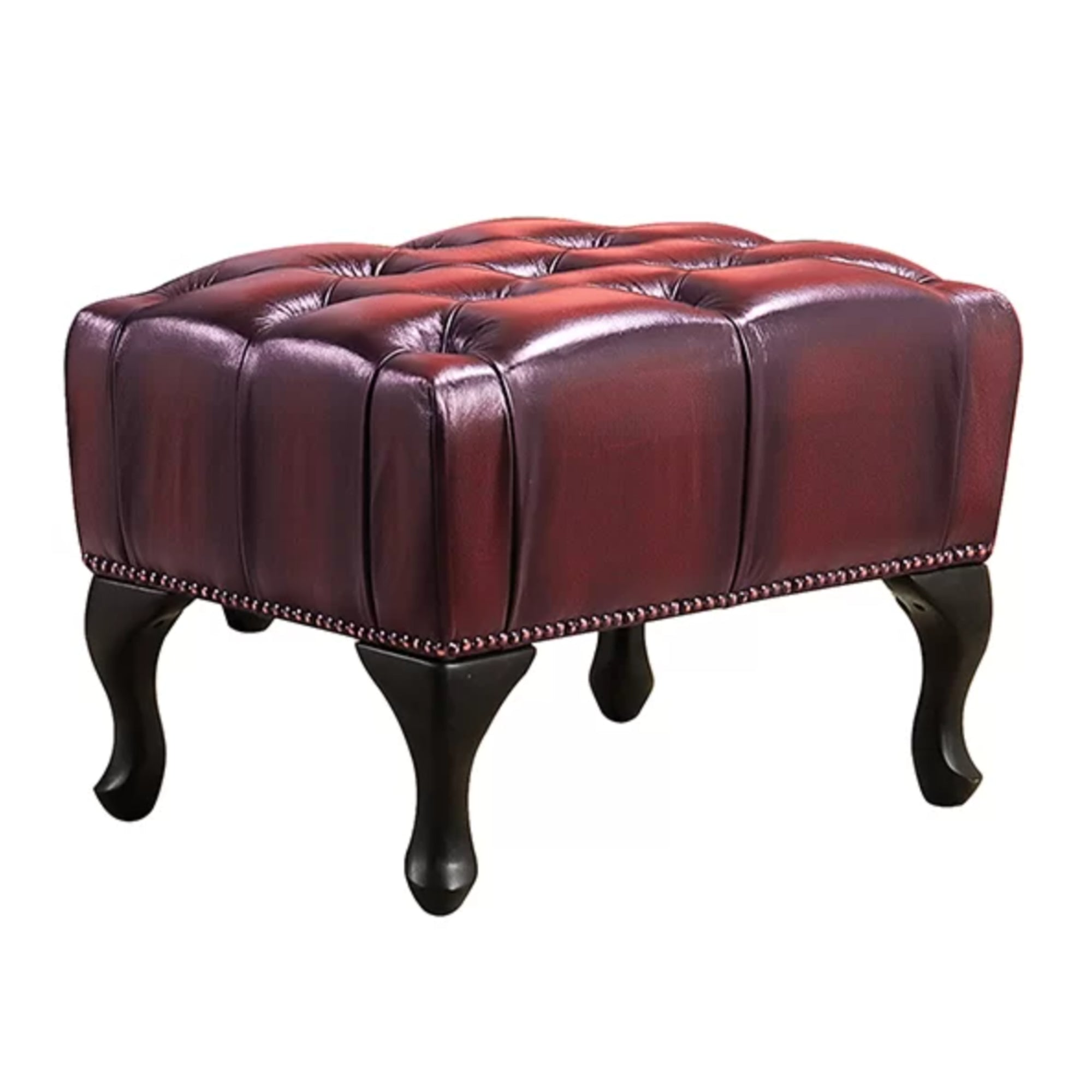 Max Chesterfield Ottoman Footstool Genuine Leather Antique Red – Decor ...
