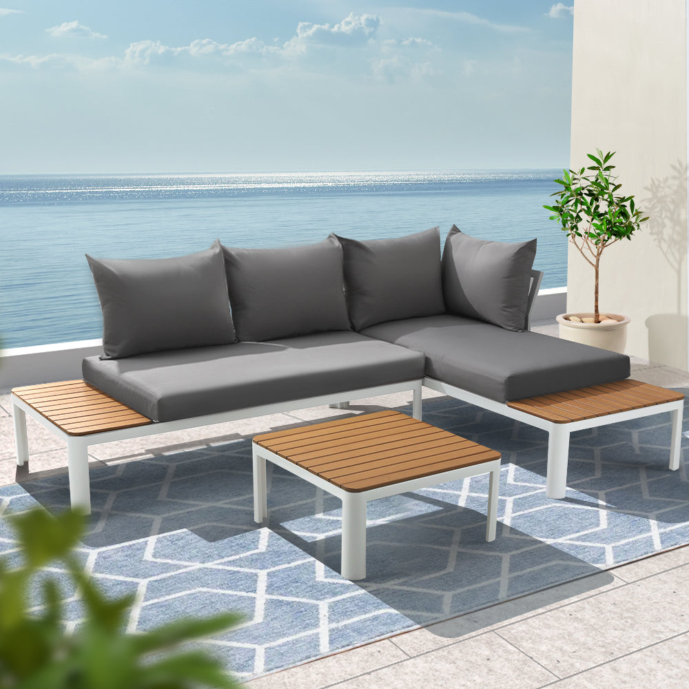 Gardeon Outdoor Sofa Set 4 Seater Corner Modular Lounge Setting Alumin ...