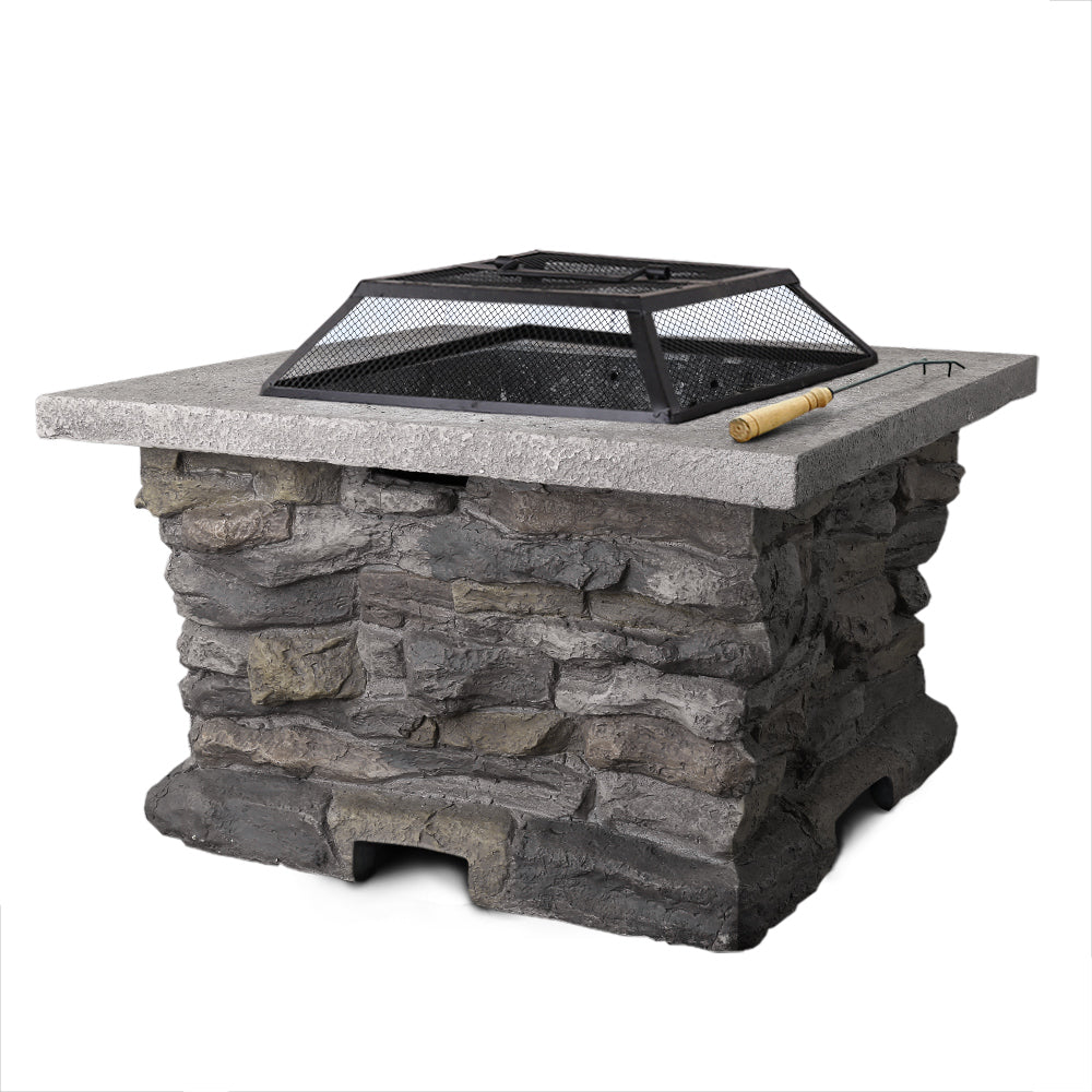 Stone Base Fire Pit BBQ Heater Charcoal Wood Portable Grill Cooking Ou ...