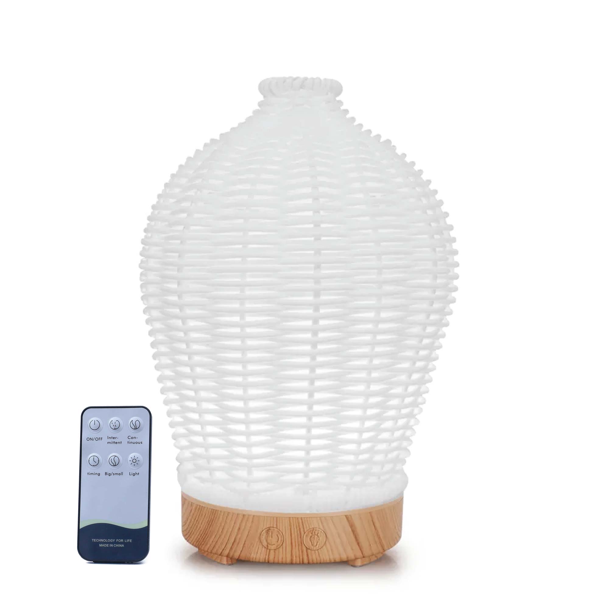 Essential Oil Aroma Diffuser and Remote - 100ml Rattan White Mist Humi ...