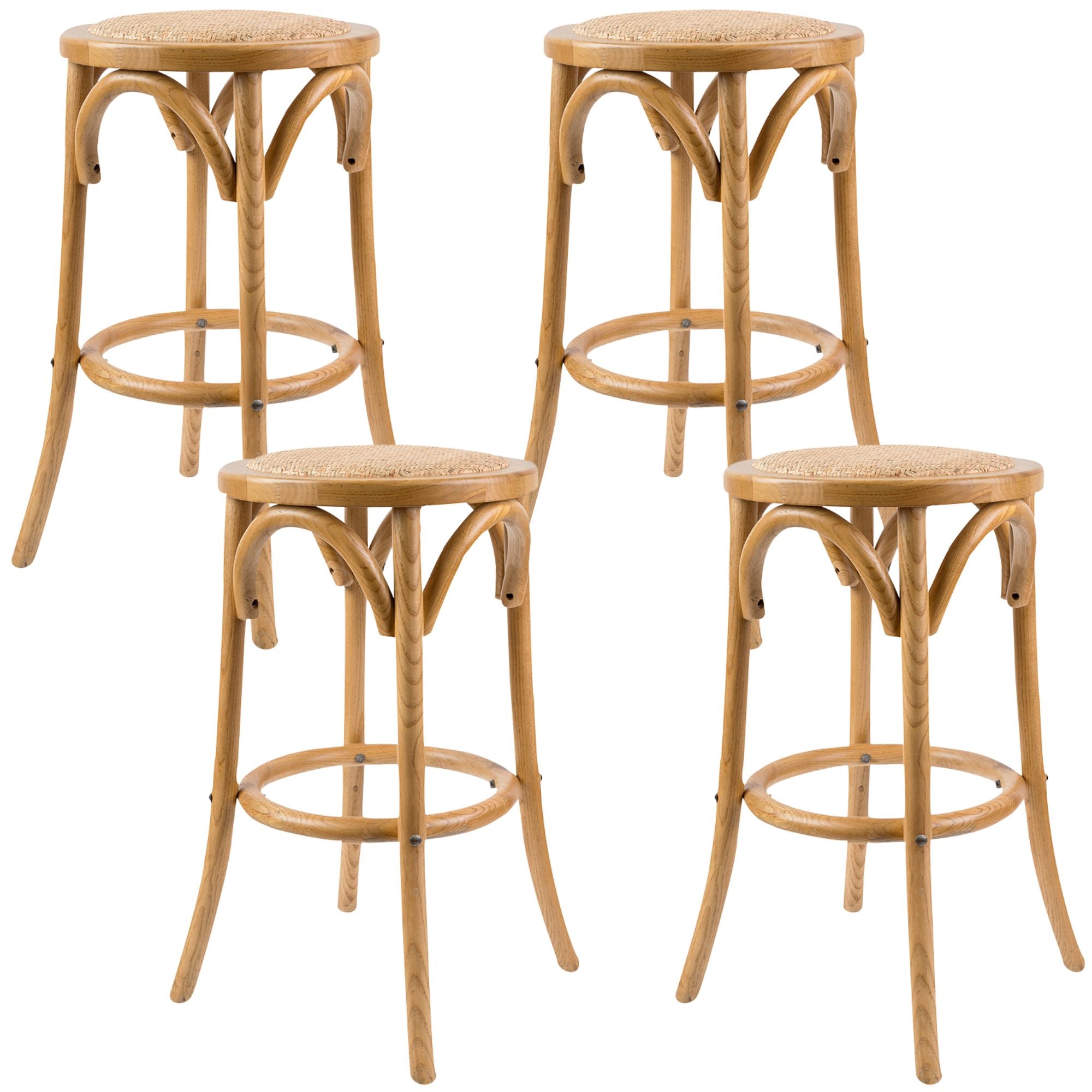 Aster 4pc Round Bar Stools Dining Stool Chair Solid Birch Wood Rattan ...
